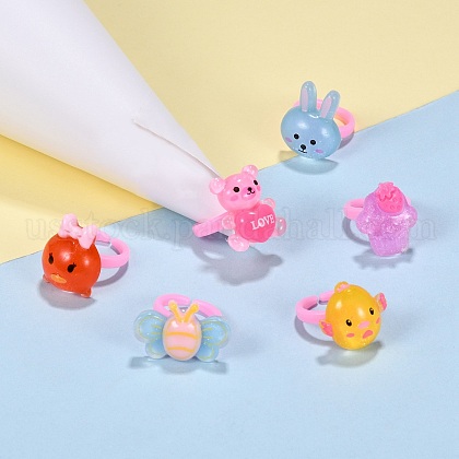 Cute Children's Day Jewelry Plastic Kids Rings for Girls, with Mixed ...