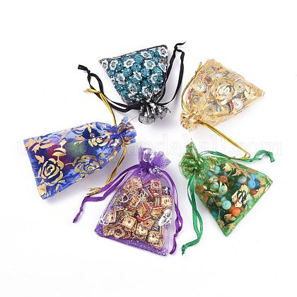 Printed Organza Bags, Gift Bags, Rectangle, Mixed Pattern, Mixed Color ...
